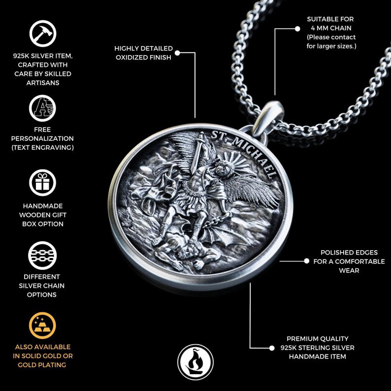 Personalized Silver Archangel Michael Necklace, Handmade St. Michael ...