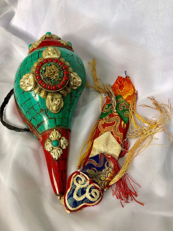 Tibetan Buddhist Silver Conch Shell Trumpet Horn tibetan | Etsy