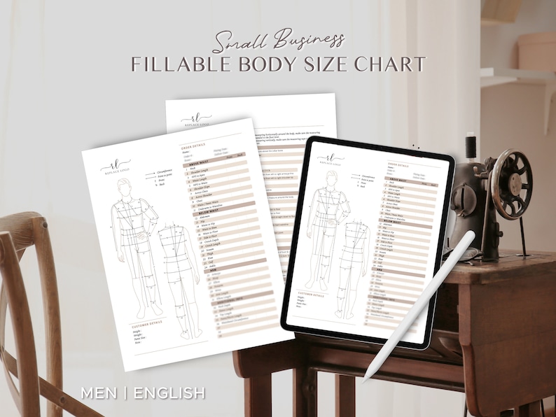 Men's Fillable Body Size Chart: Printable Sewing Measurement Form (PDF ...