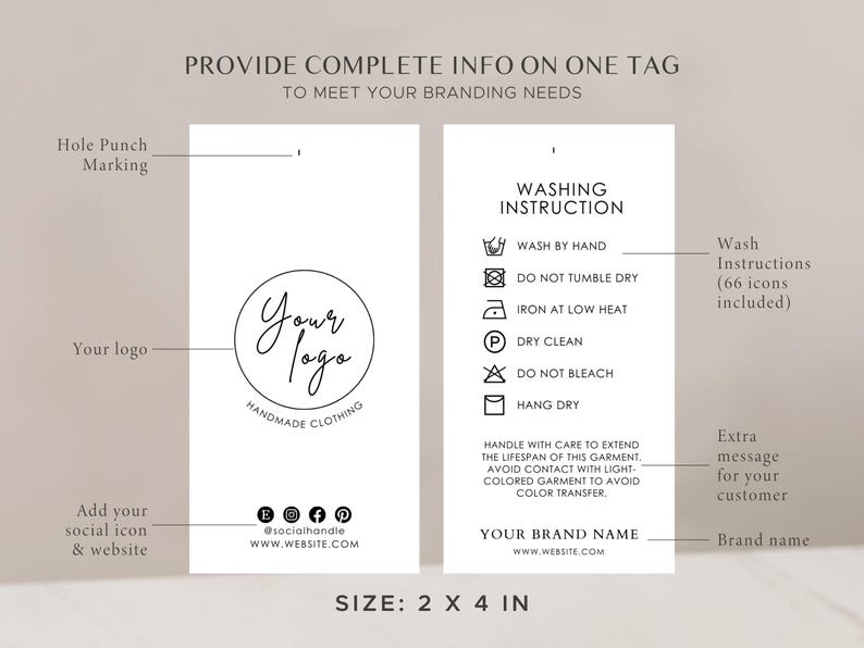 Editable Laundry Care Hang Tag Template: Logo Retail Label With Washing ...