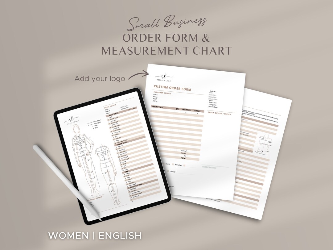 Printable Custom Order Form & Body Size Chart With Logo Fillable Women ...