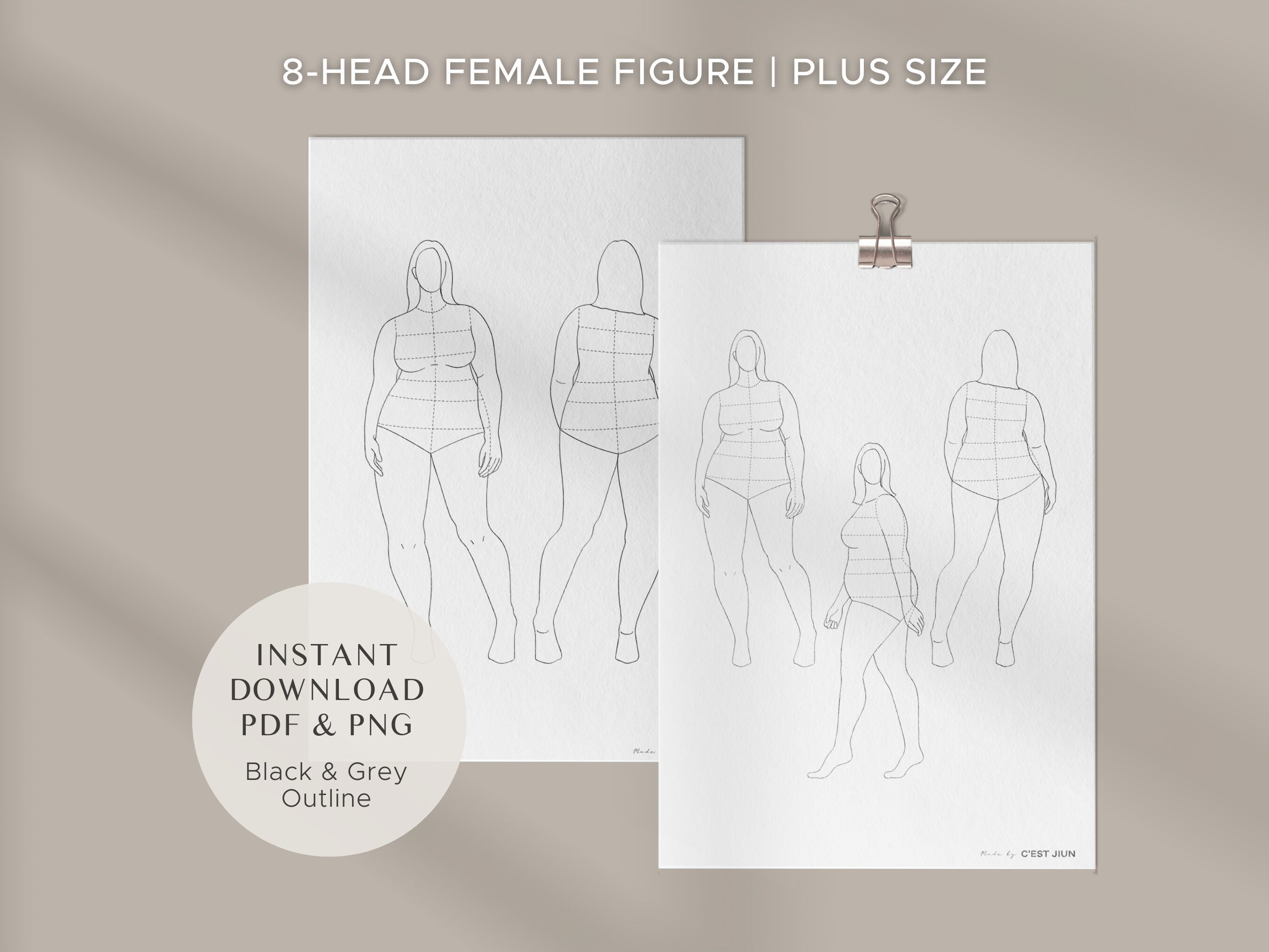Female Figure Fashion Croquis Printable Template Plus Size Curvy Women ...