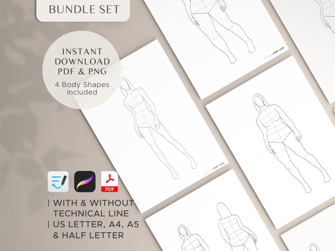 Female Figure Fashion Croquis Printable Template | Slim Medium Plus ...