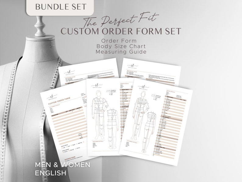 Custom Order Form Set: Include Men & Women Measurement Chart (fillable ...