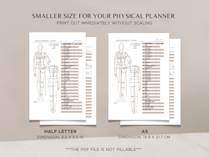 Printable Measurement Sheet Fillable PDF Women Size Chart Template How ...