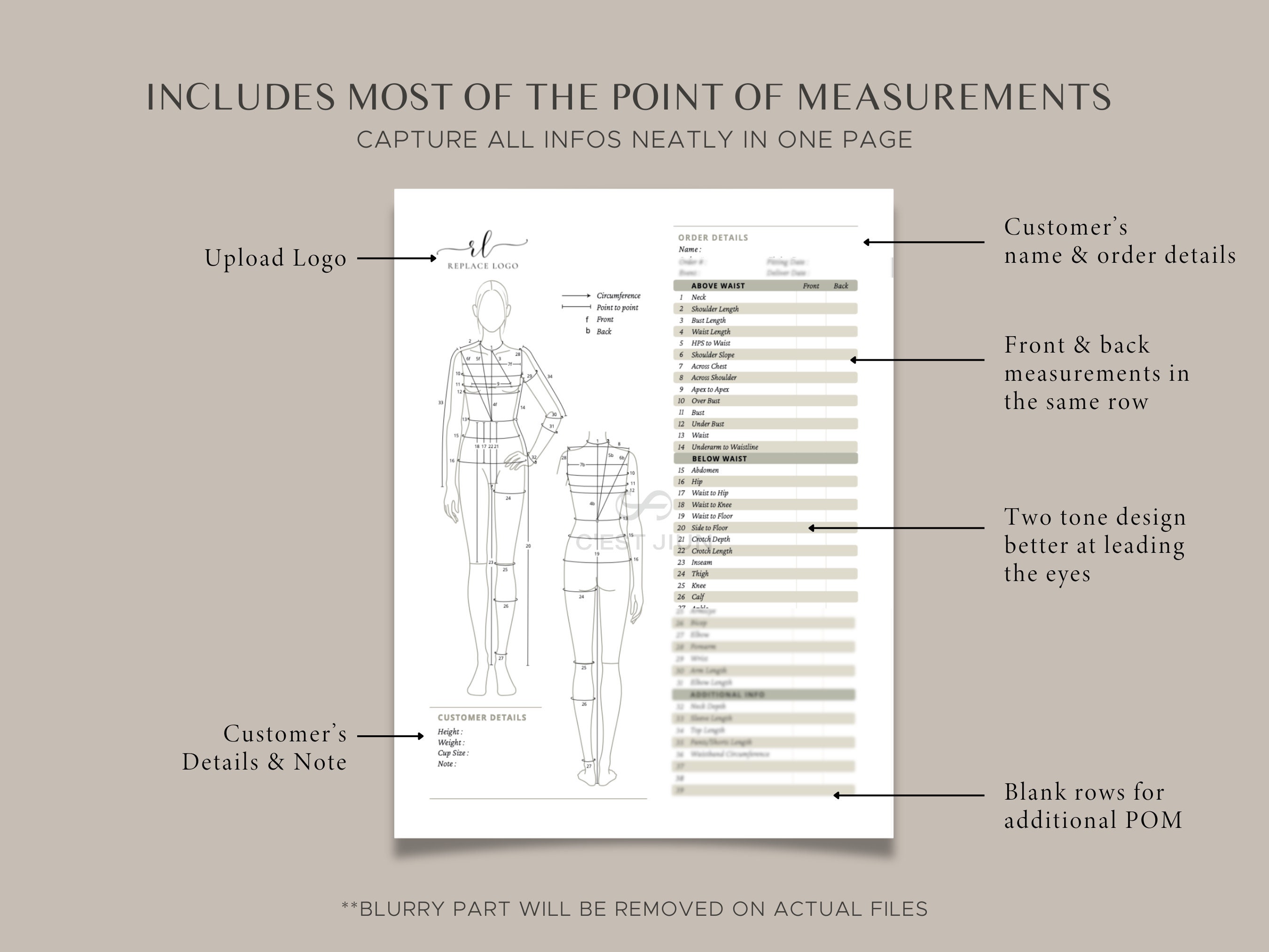 Printable Custom Order Form & Body Size Chart With Logo Fillable Women ...