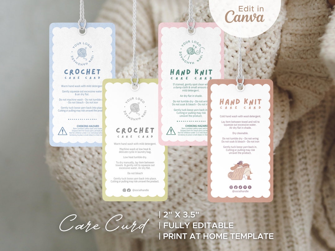 4 Printable Knitting Care Tags | Care Instructions for Hand Knitted ...