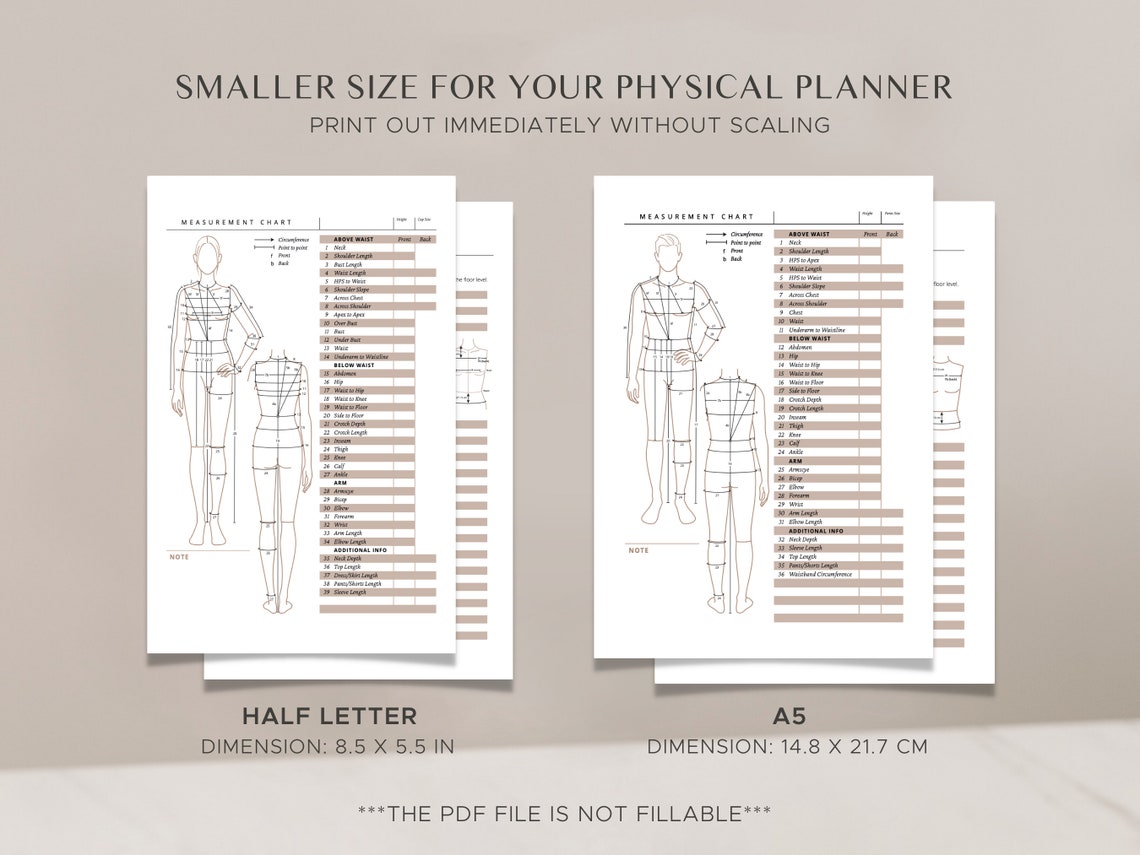 Printable Body Size Chart Fillable Women and Men Measurement - Etsy UK