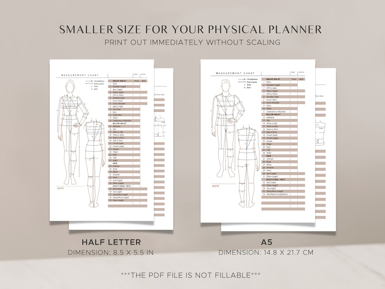 Printable Body Size Chart Fillable Women and Men Measurement - Etsy UK