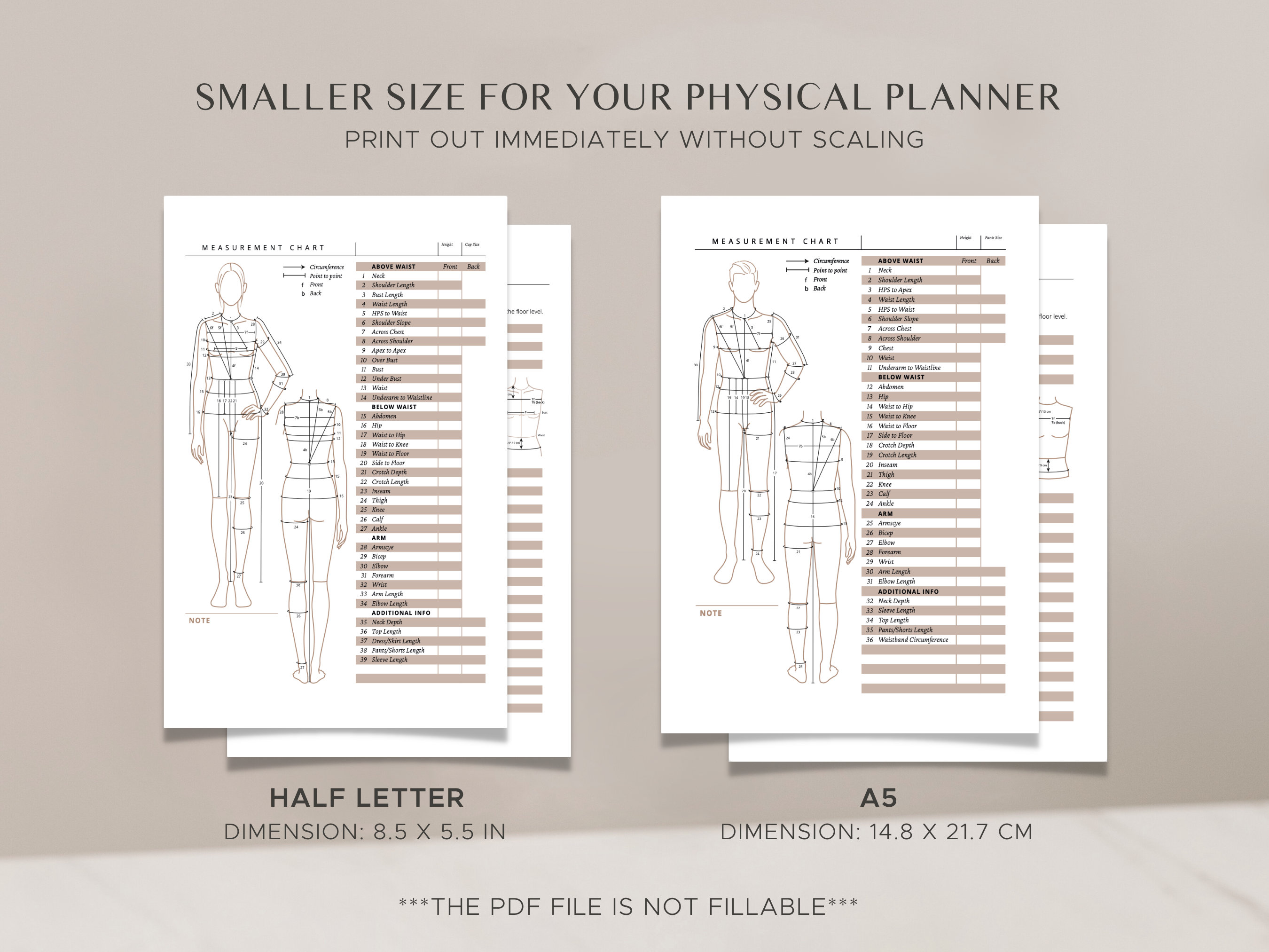 Printable Body Size Chart Fillable Women and Men Measurement - Etsy UK
