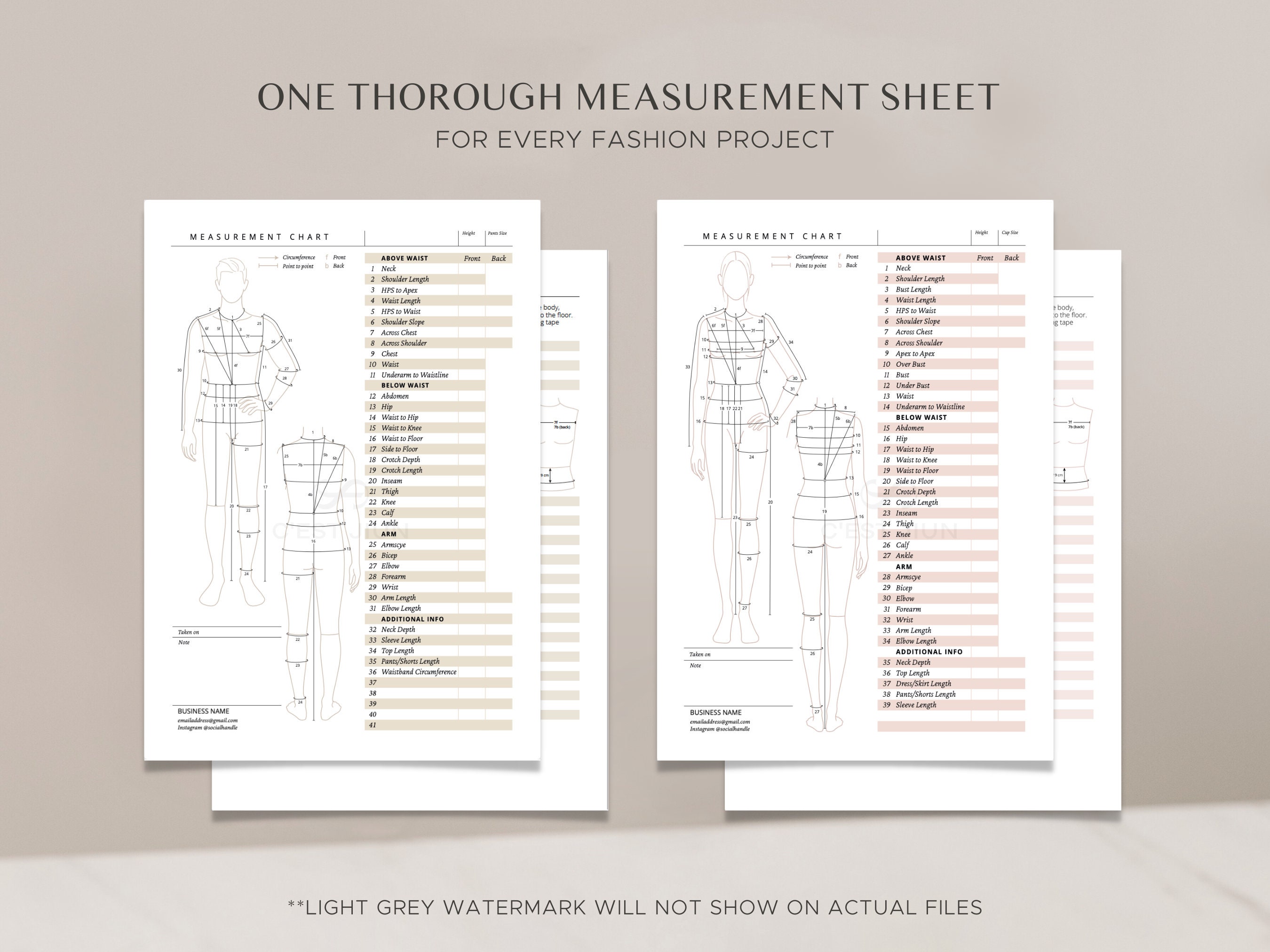 Printable Body Size Chart Fillable Women and Men Measurement Form ...