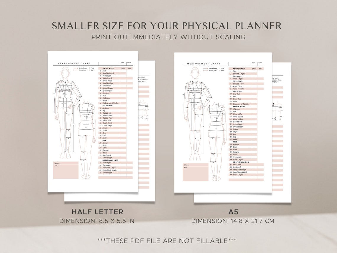 Printable Body Size Chart | Fillable Women Measurement Template | Light ...