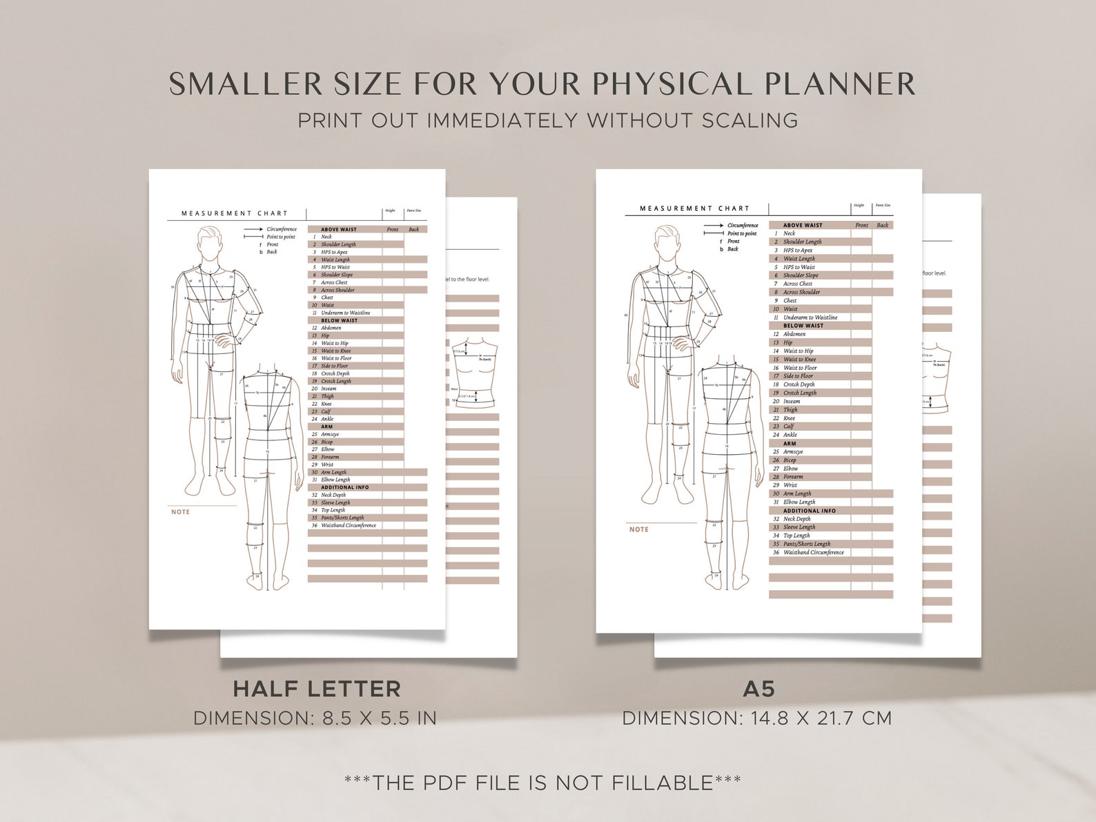 Printable Men Body Size Chart | Fillable Men Measurement Form | PDF ...