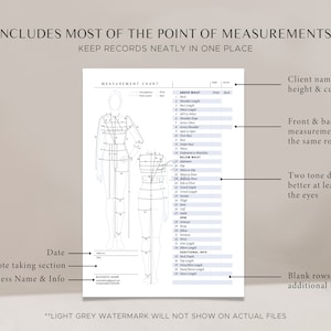 Printable Body Size Chart | Fillable Women Measurement Template | Light ...