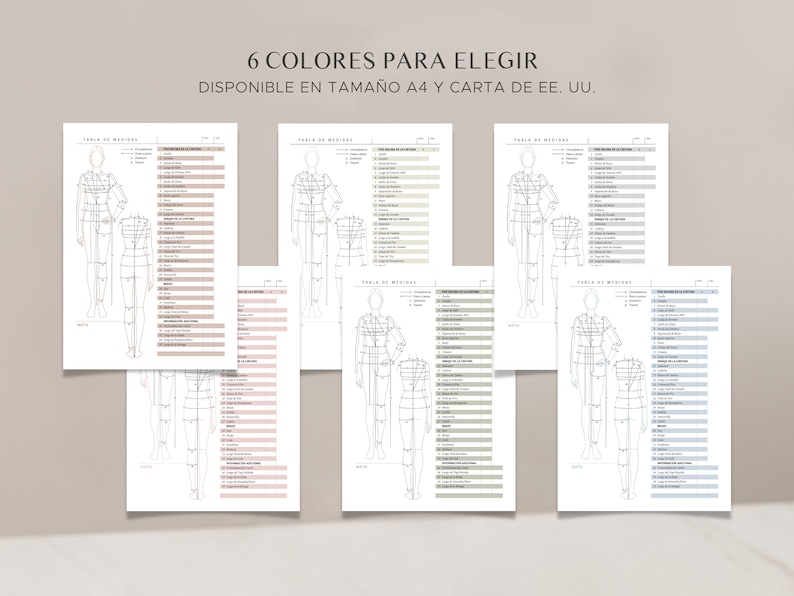 Printable Measurement Sheet Spanish | Fillable PDF Women Size Chart ...