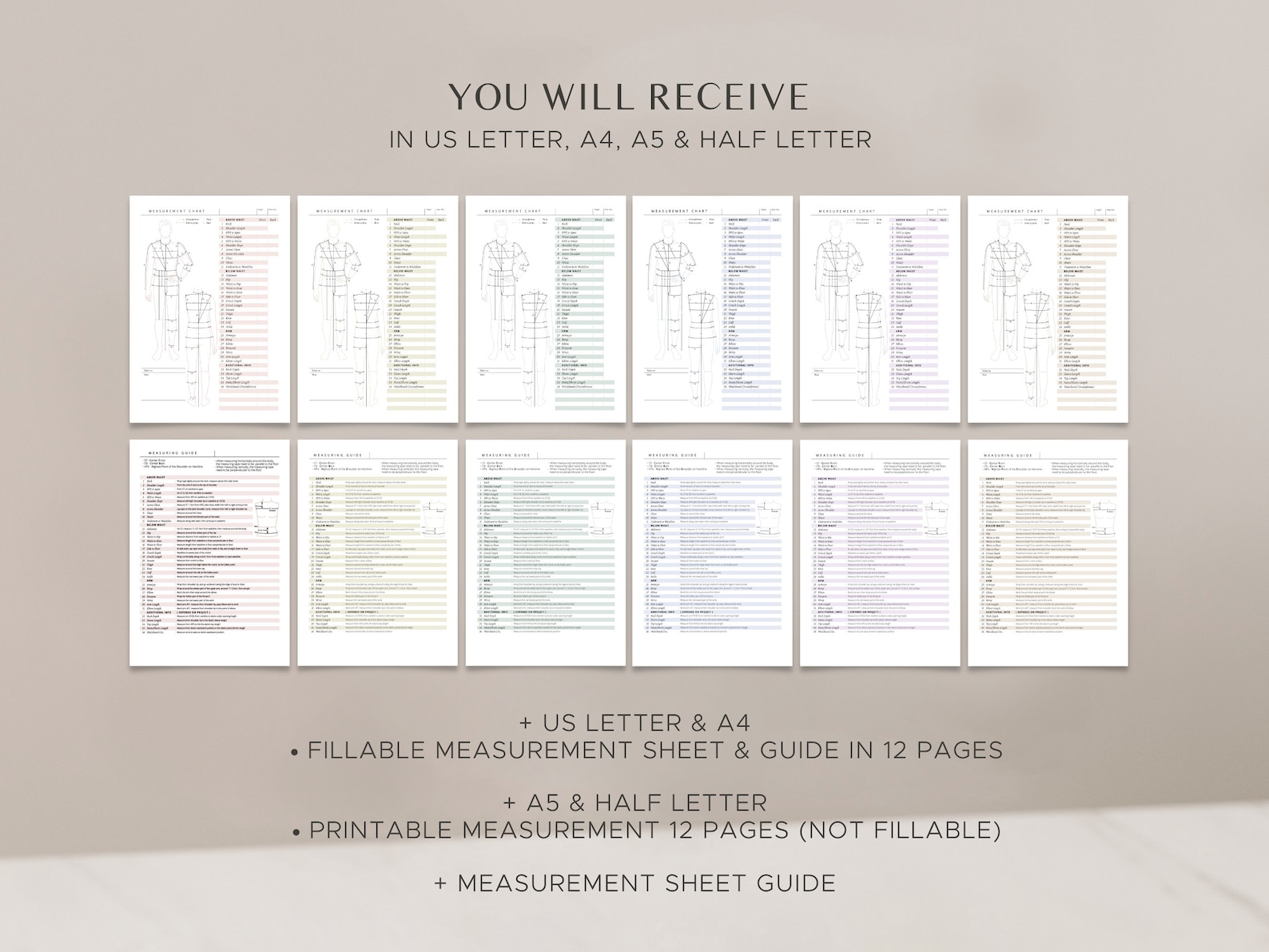 Printable Men Body Size Chart | Pastel Fillable Men Measurement Form ...