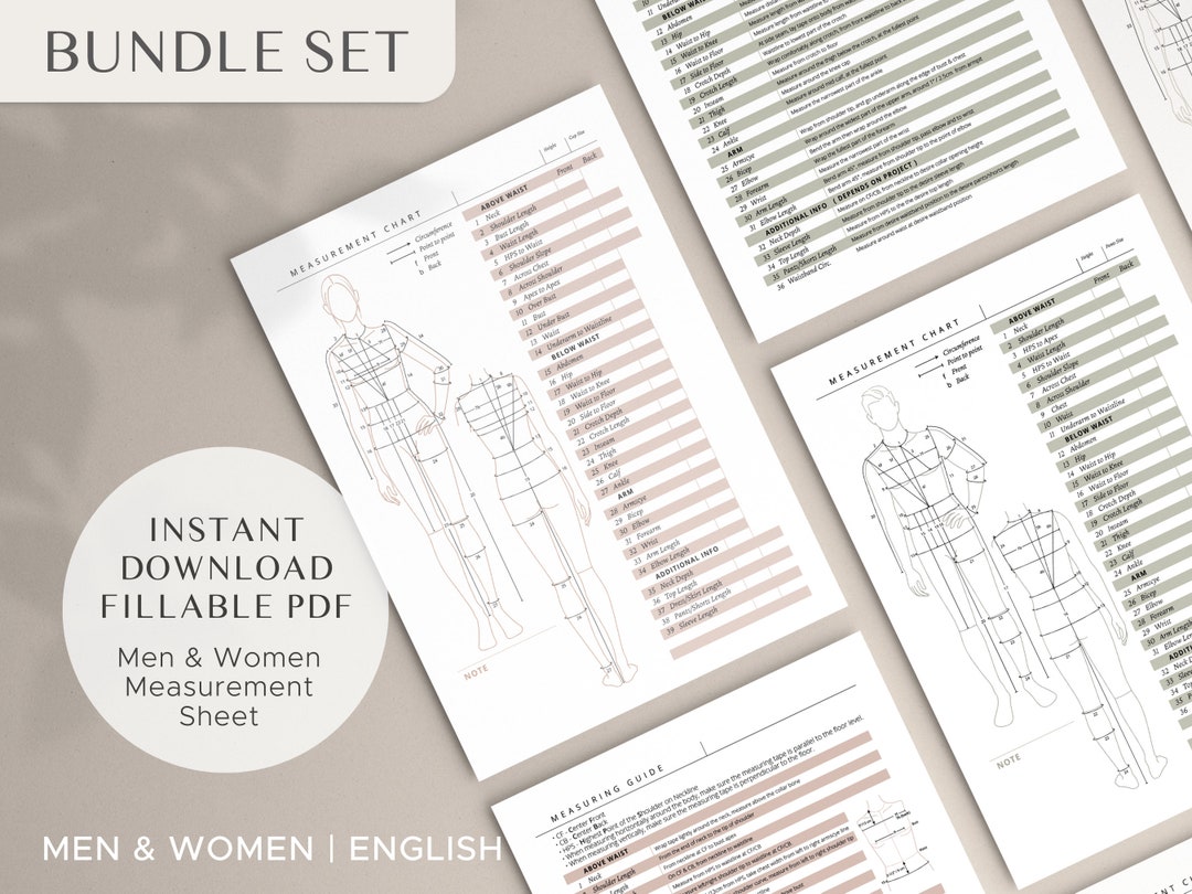 Printable Body Size Chart Fillable Women and Men Measurement - Etsy ...