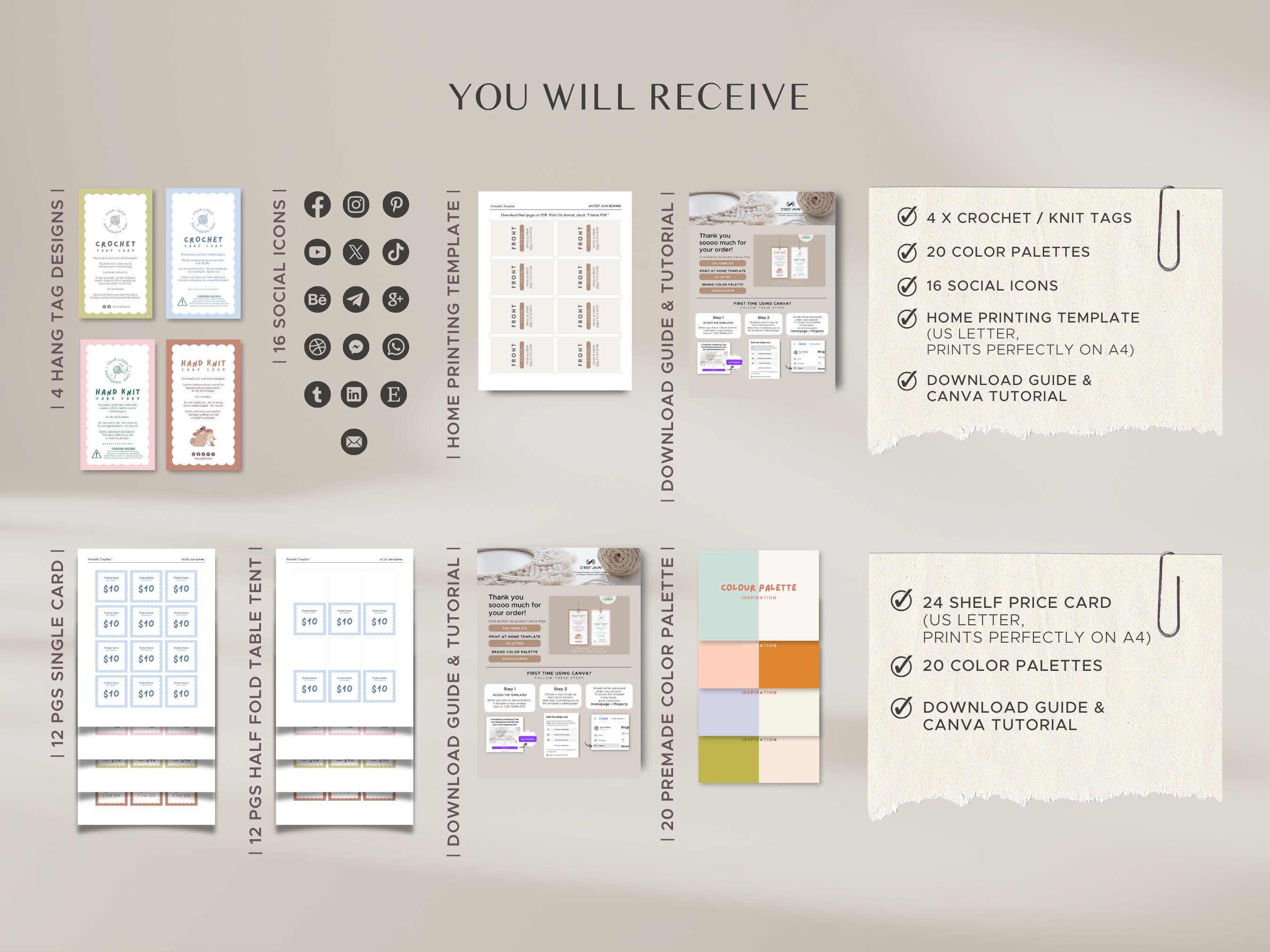 Printable Crochet Care Tags & Shelf Price Card: Editable Craft Fair ...
