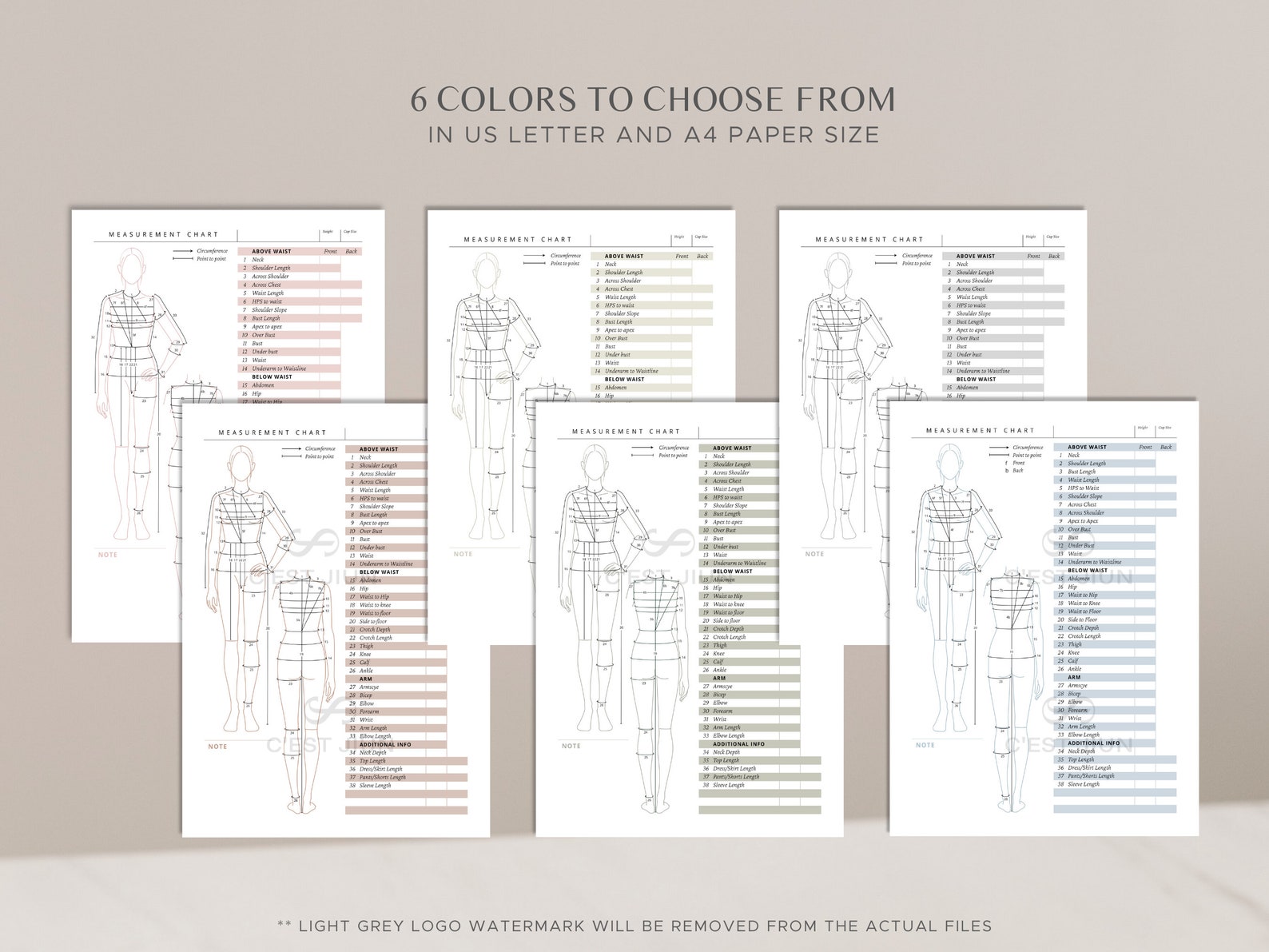 Printable Body Size Chart Fillable Women Measurement - Etsy