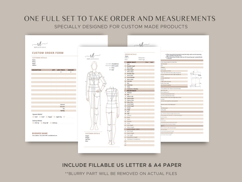 Printable Custom Order Form & Body Size Chart With Logo Fillable Women ...
