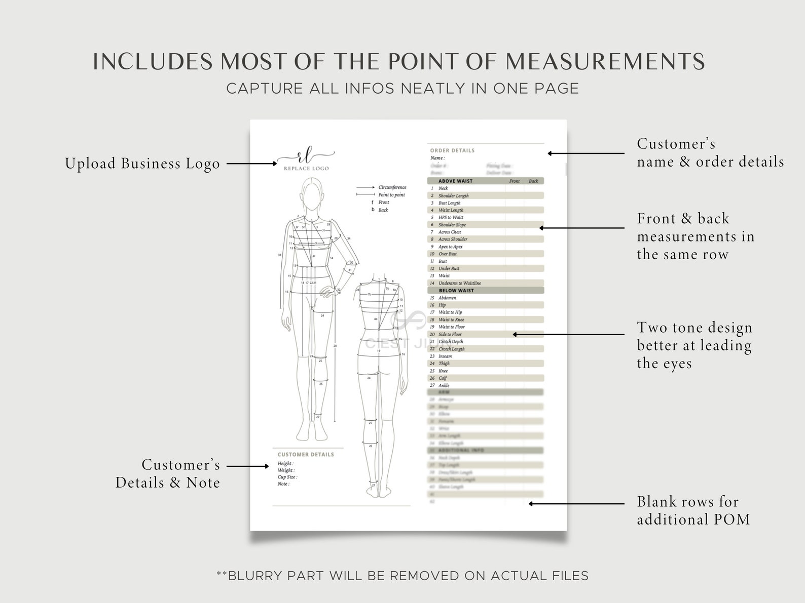 Printable Body Size Chart With Logo | Fillable Women Measurement ...