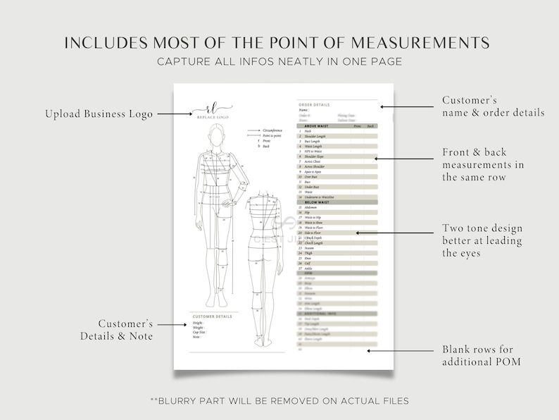 Printable Body Size Chart With Logo | Fillable Women Measurement ...