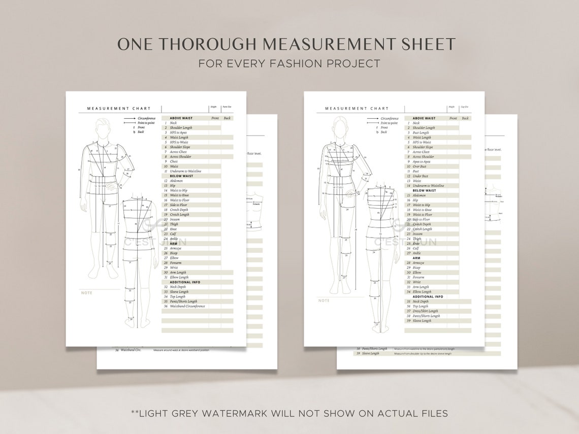 Printable Body Size Chart Fillable Women and Men Measurement - Etsy UK