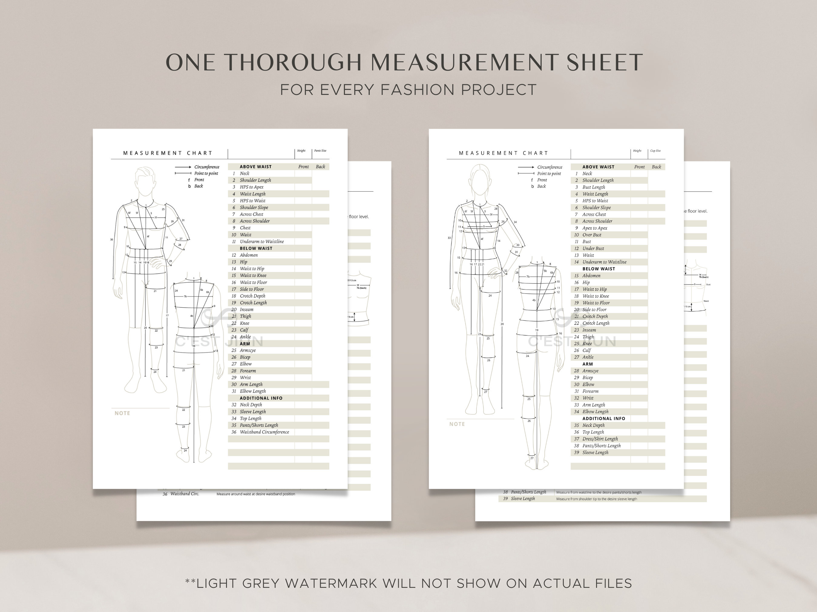 Printable Body Size Chart Fillable Women and Men Measurement - Etsy UK