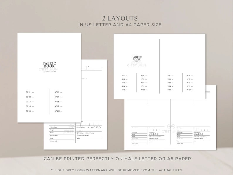 Printable Fabric Swatches Book Template, Swatch Cards & Editable Tab ...