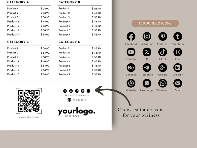 Pricelist Template for Small Business Display Product Pricing on Craft ...