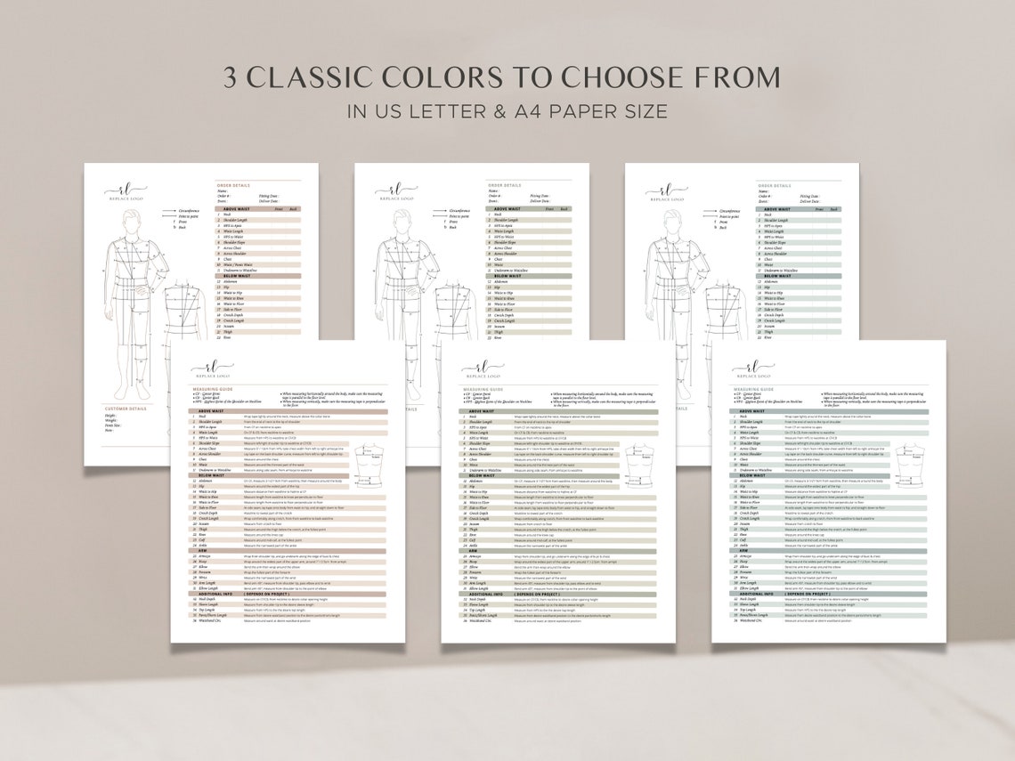 Men's Fillable Body Size Chart: Sewing Measurement Form for Custom Made ...
