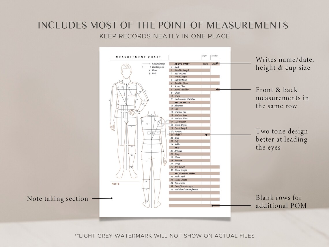 Printable Men Body Size Chart | Fillable Men Measurement Form | PDF ...