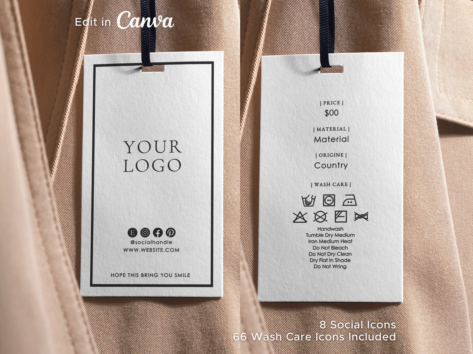 Editable Clothing Hang Tags Template With Washing Instructions | Custom ...