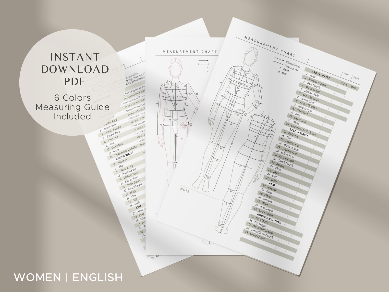 Printable Body Size Chart Fillable Women Measurement - Etsy