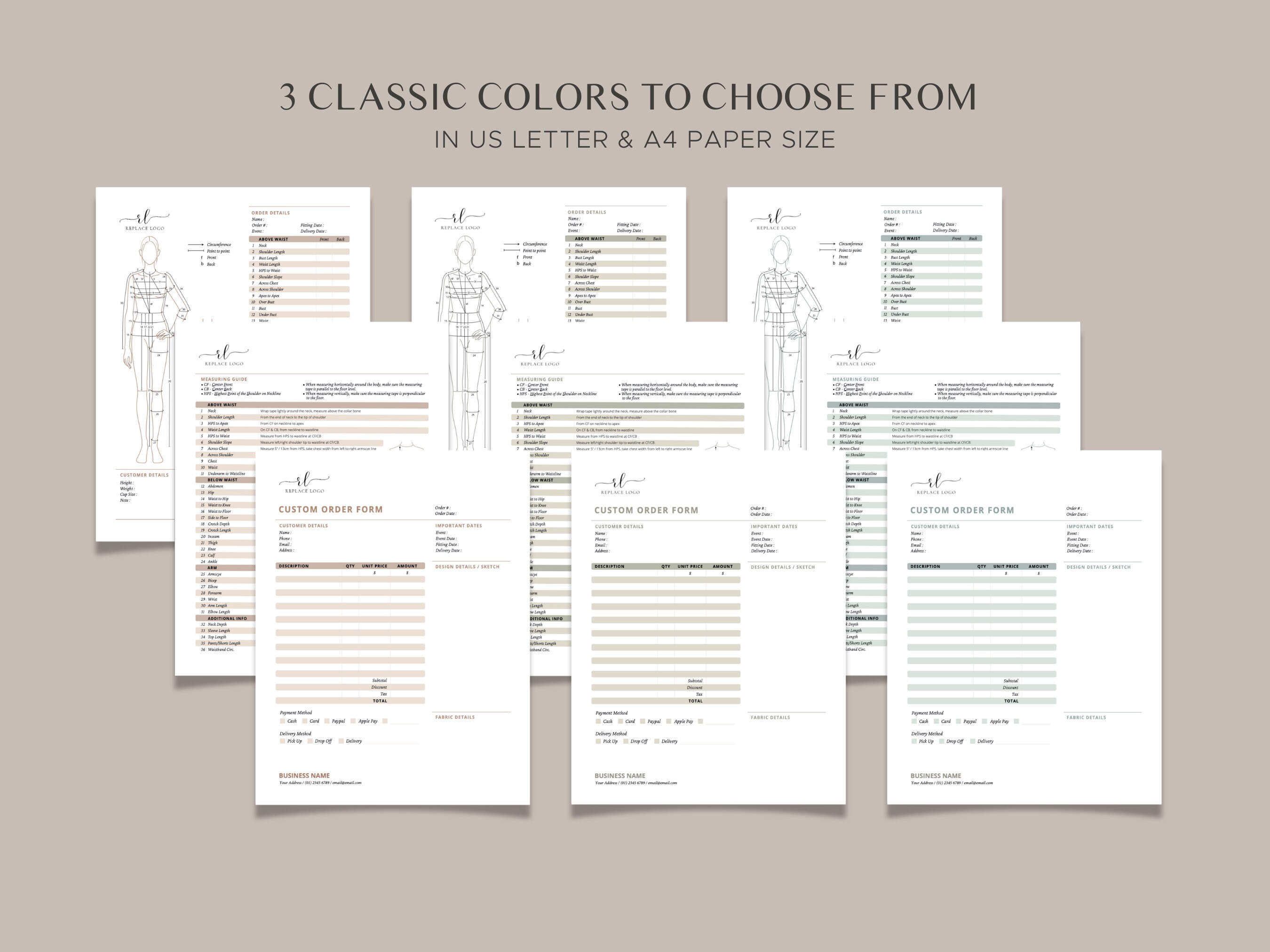 Printable Custom Order Form & Body Size Chart With Logo Fillable Women ...
