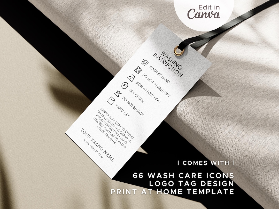 Editable Washing Instruction Hang Tag Template: Laundry Care Icons ...