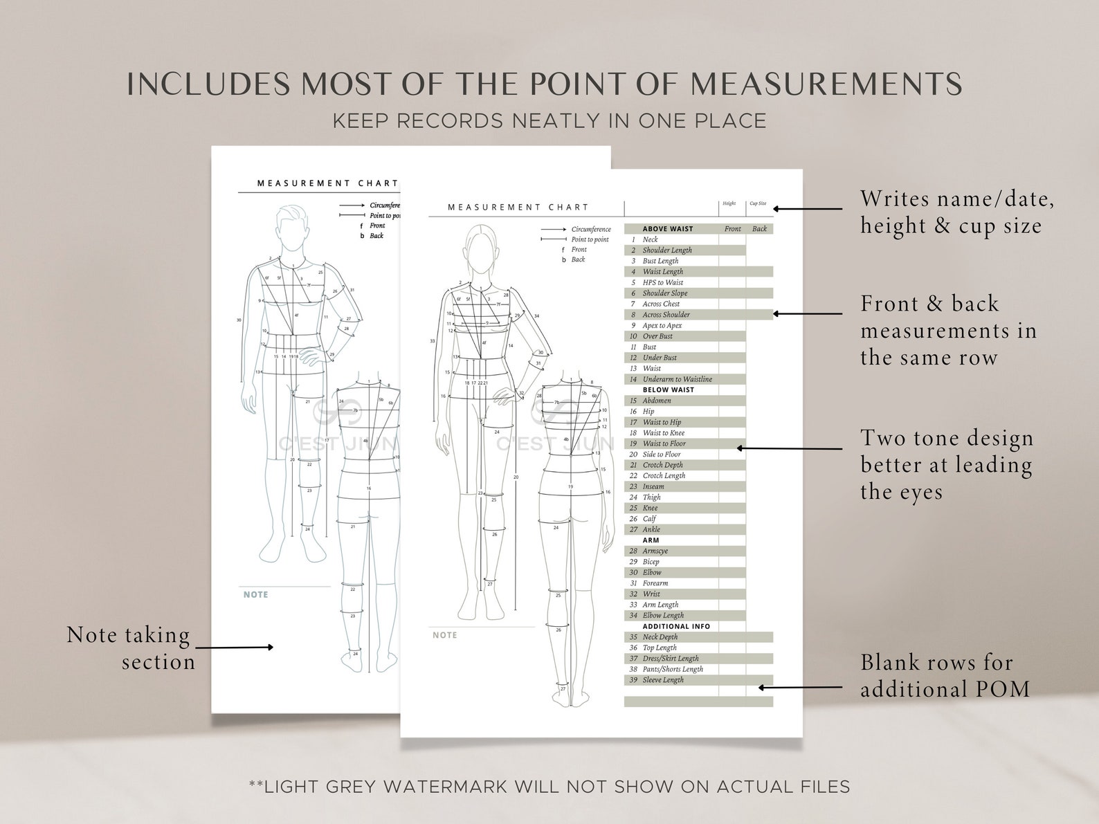 Printable Body Size Chart Fillable Women and Men Measurement - Etsy UK