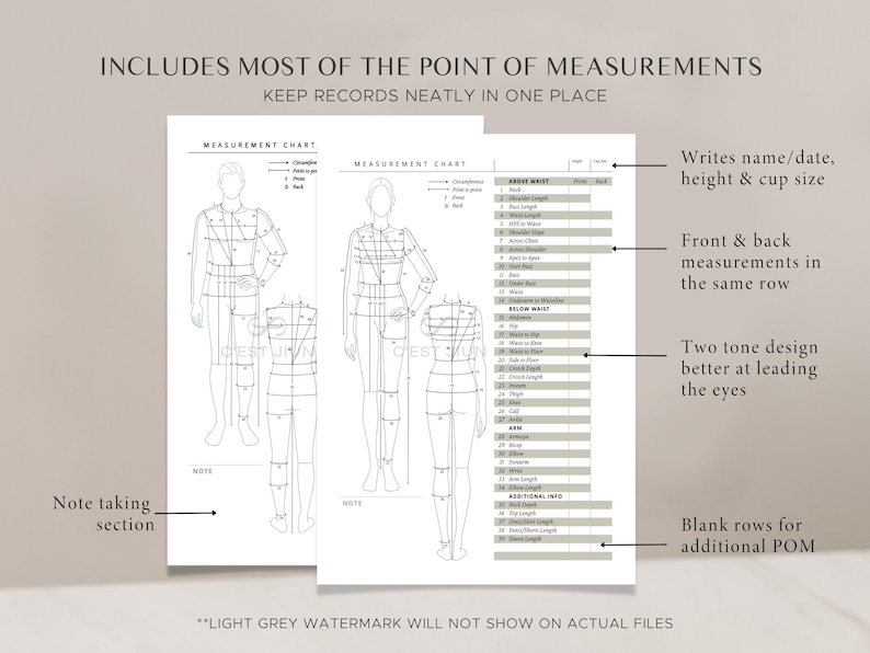 Printable Body Size Chart Fillable Women and Men Measurement - Etsy UK