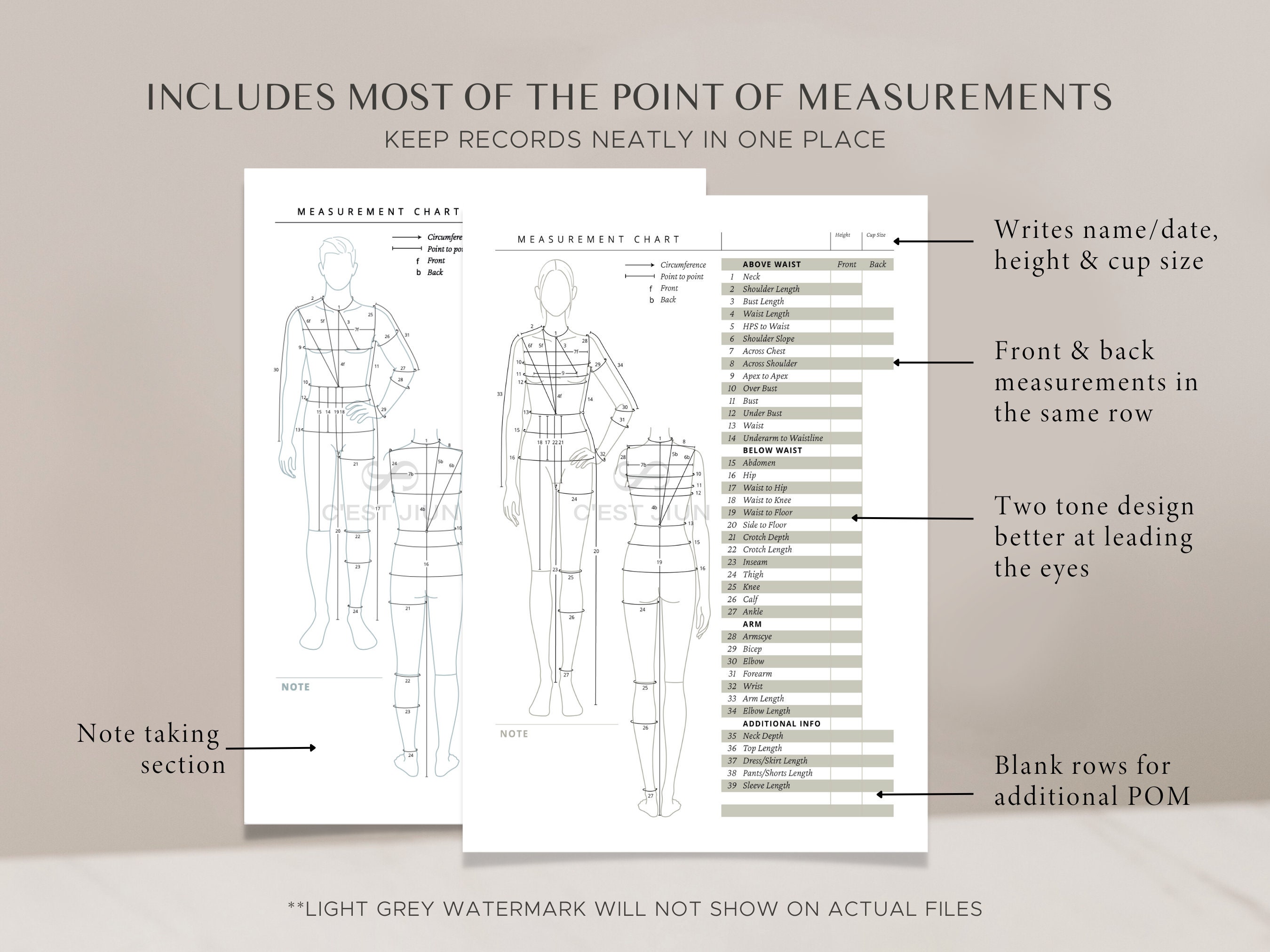 Printable Body Size Chart Fillable Women and Men Measurement - Etsy UK