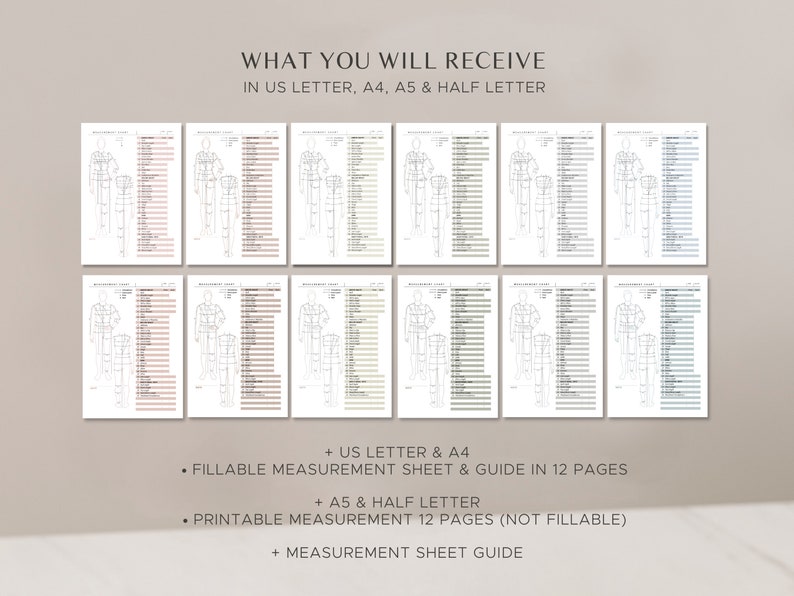Printable Body Size Chart Fillable Women and Men Measurement - Etsy UK