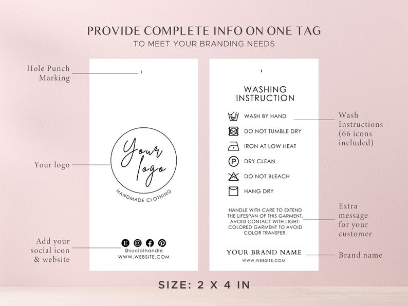 Editable Laundry Care Hang Tags: Craft Business Washing Instruction ...