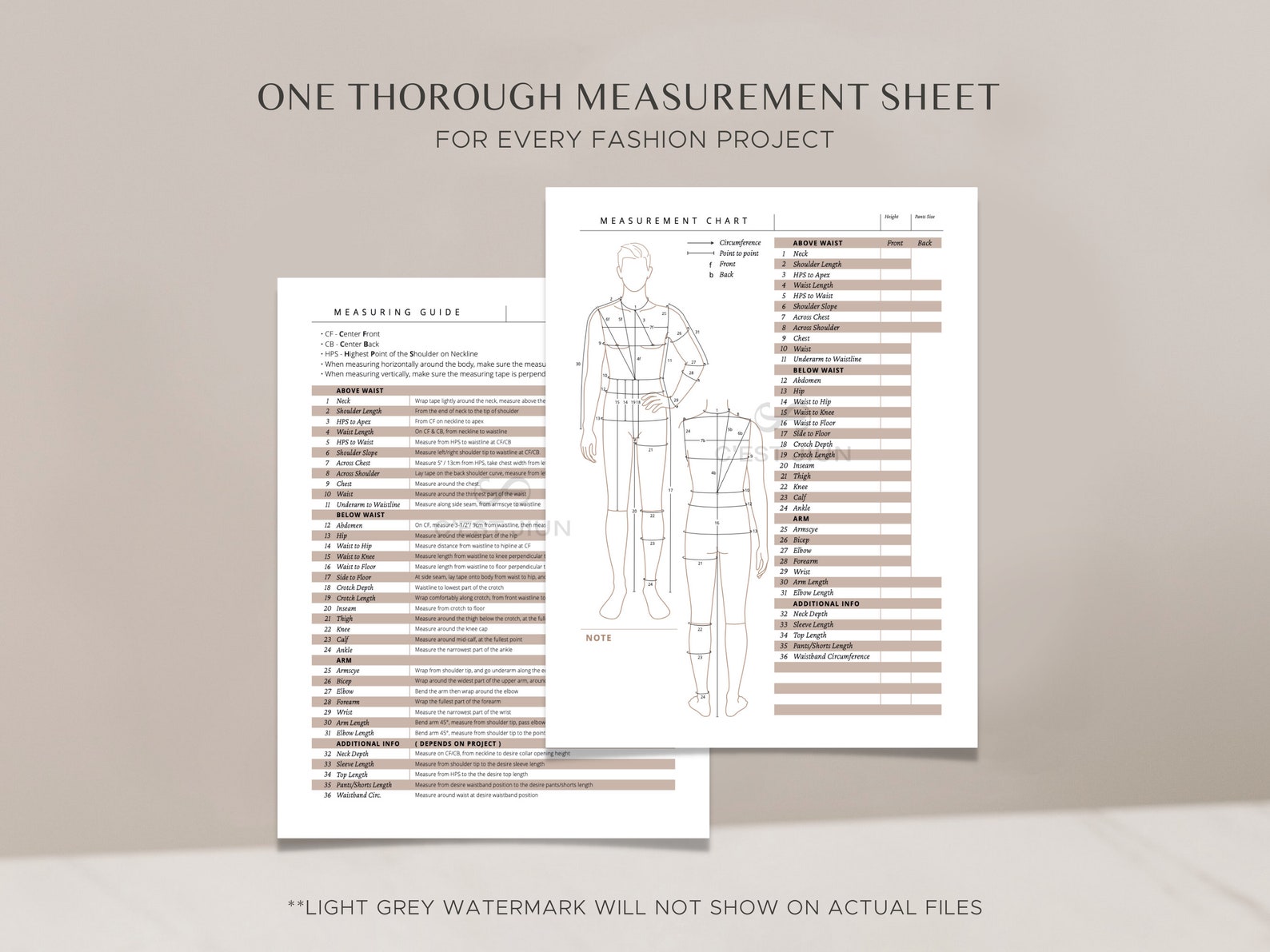Printable Men Body Size Chart | Fillable Men Measurement Form | PDF ...