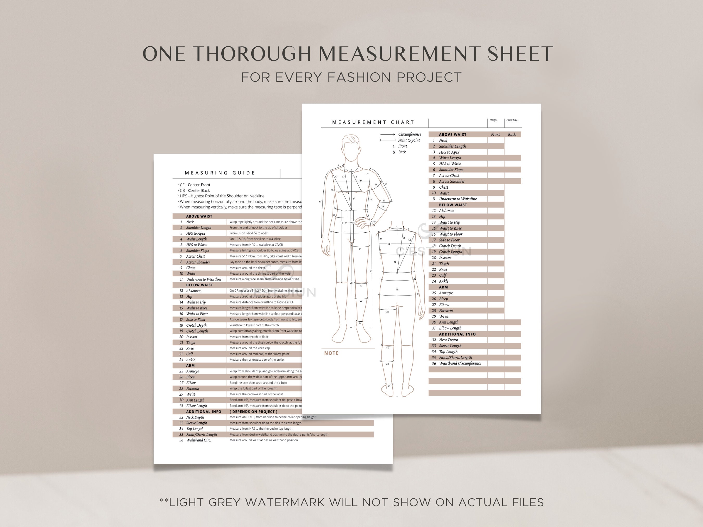 Printable Men Body Size Chart | Fillable Men Measurement Form | PDF ...