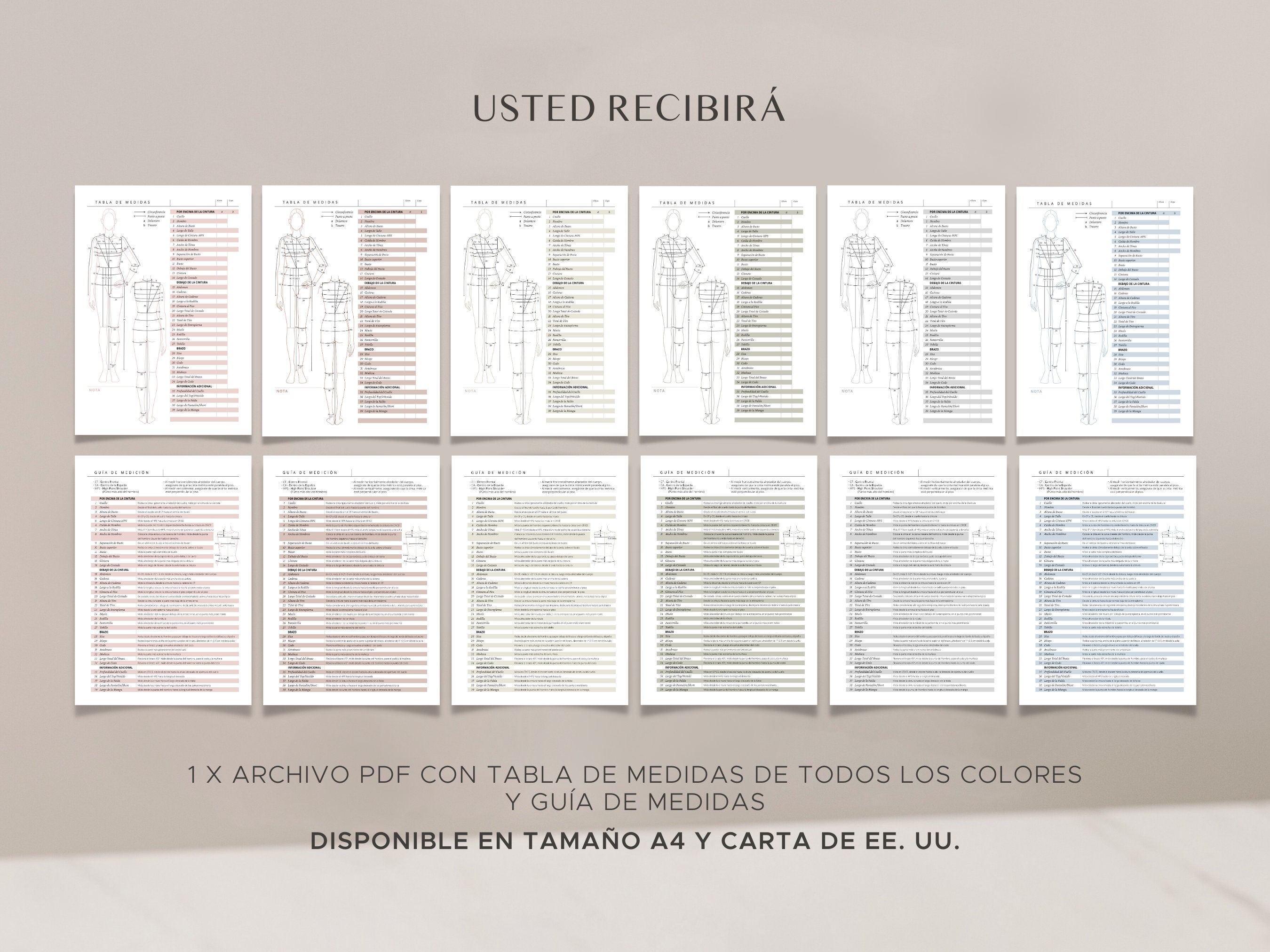 Printable Measurement Sheet Spanish | Fillable PDF Women Size Chart ...