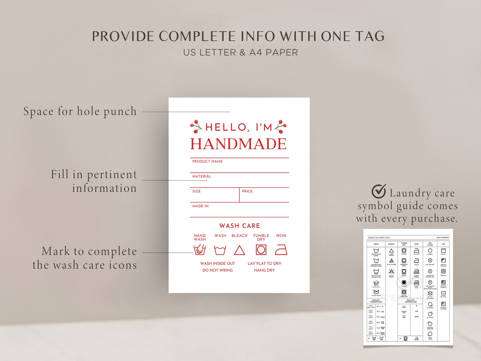 8 Christmas Printable Tags for Handmade Items With Care Instructions ...