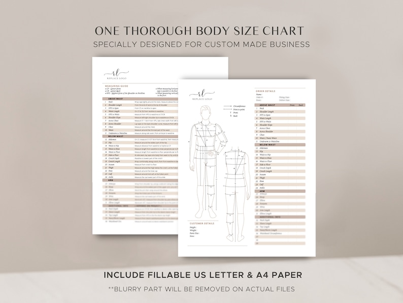 Men's Fillable Body Size Chart: Printable Sewing Measurement Form (PDF ...