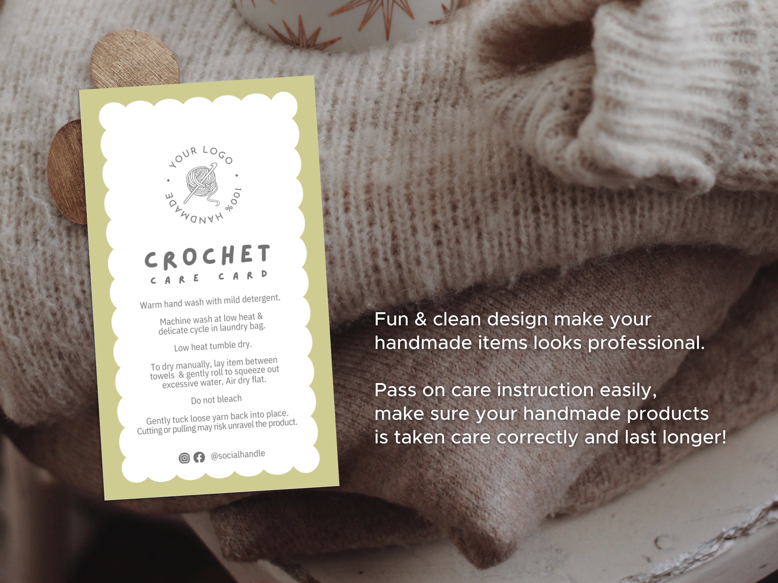 4 Printable Crochet Care Tags Care Instructions for Hand Knitted ...