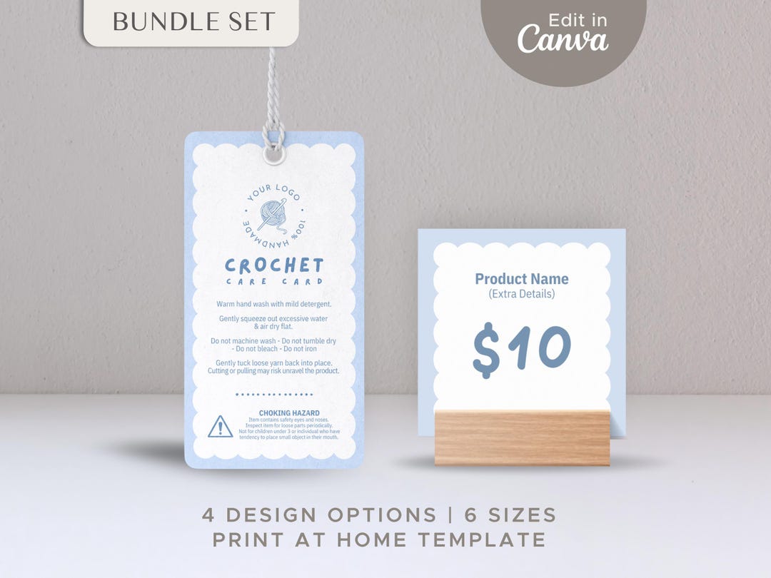 Printable Crochet Care Tags & Shelf Price Card: Editable Craft Fair ...