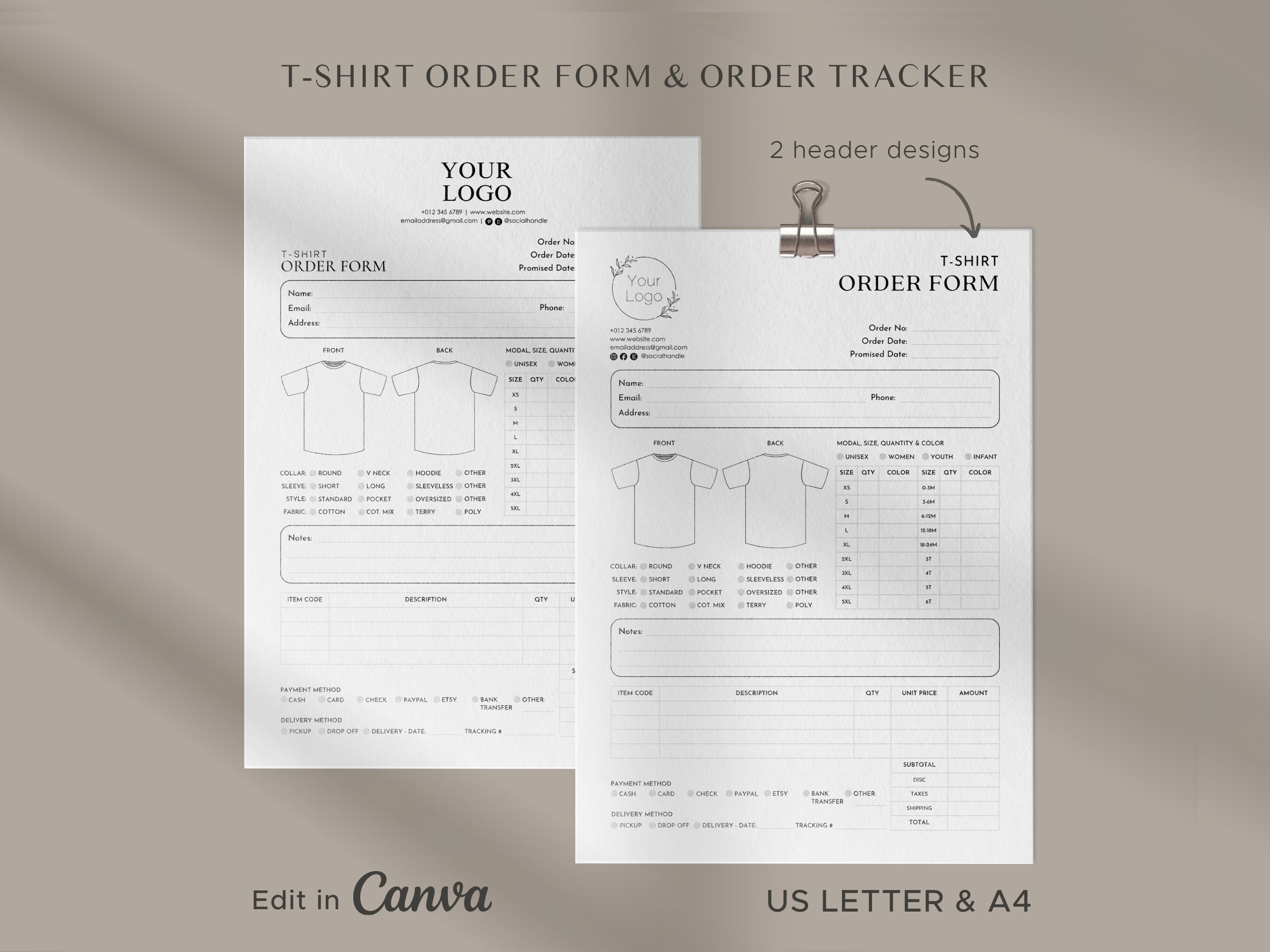 Editable Tshirt Order Form Template & Order Tracker | Fillable PDF Tee ...