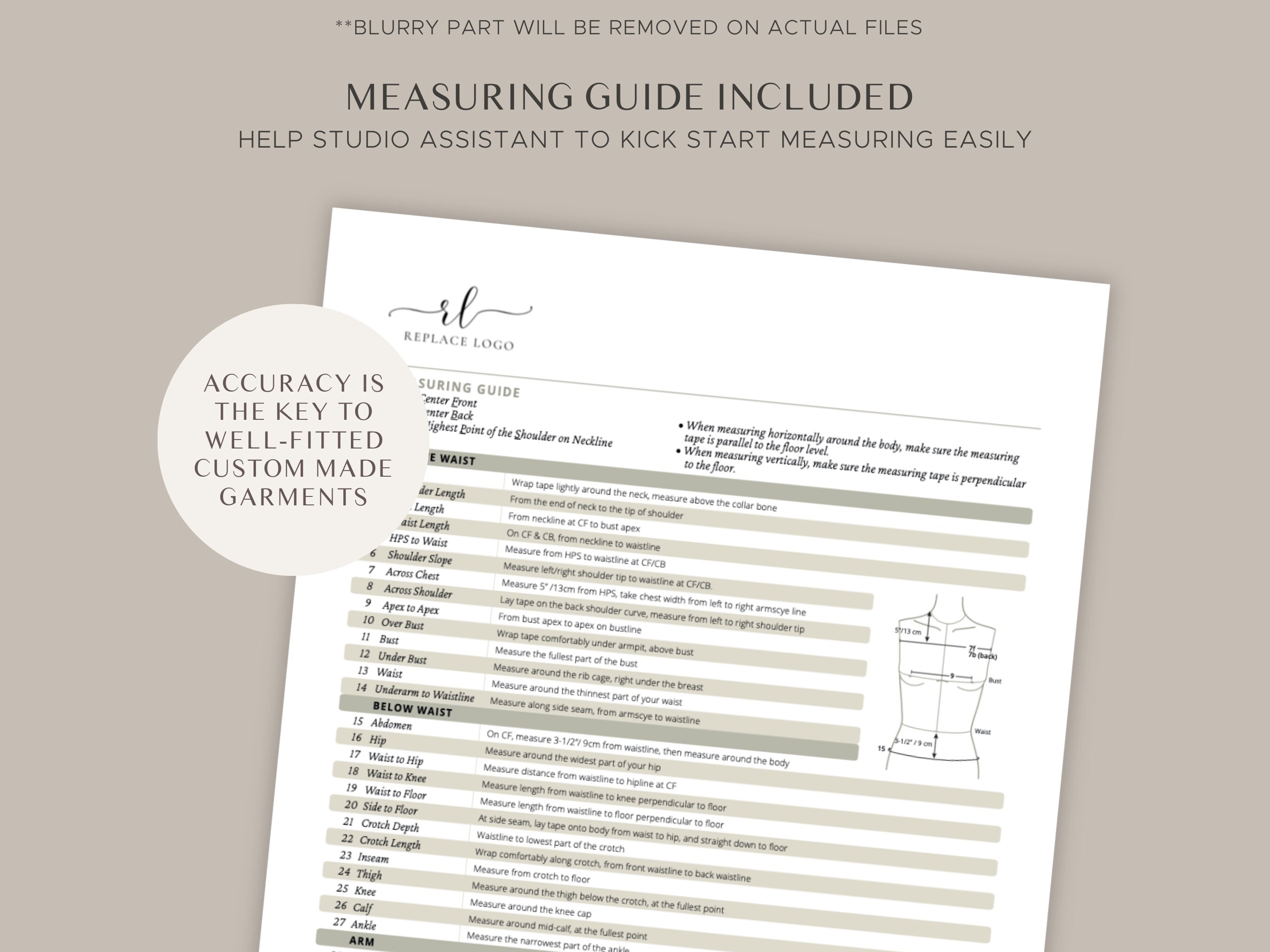 Printable Custom Order Form & Body Size Chart With Logo Fillable Women ...